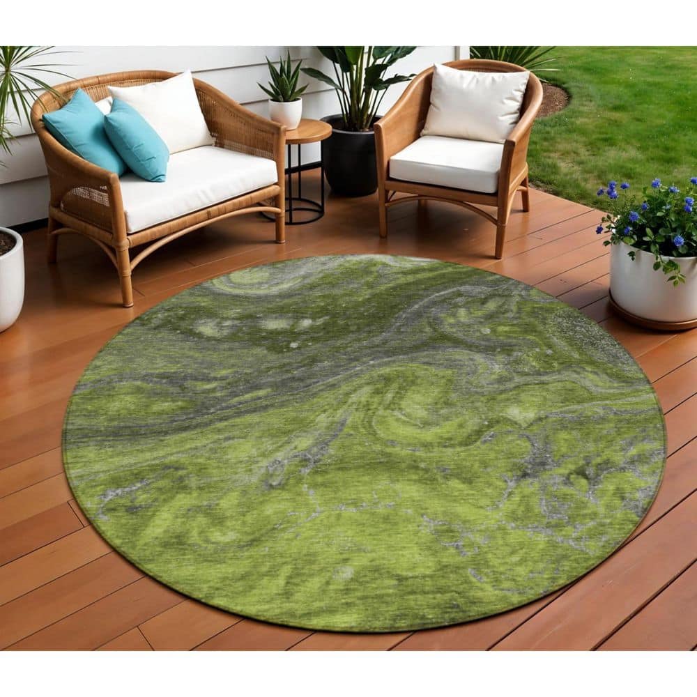 HomeRoots Olive Green, Lime Green 8 ft. RoundWoven Abstract Polyester Round Indoor / Outdoor ...