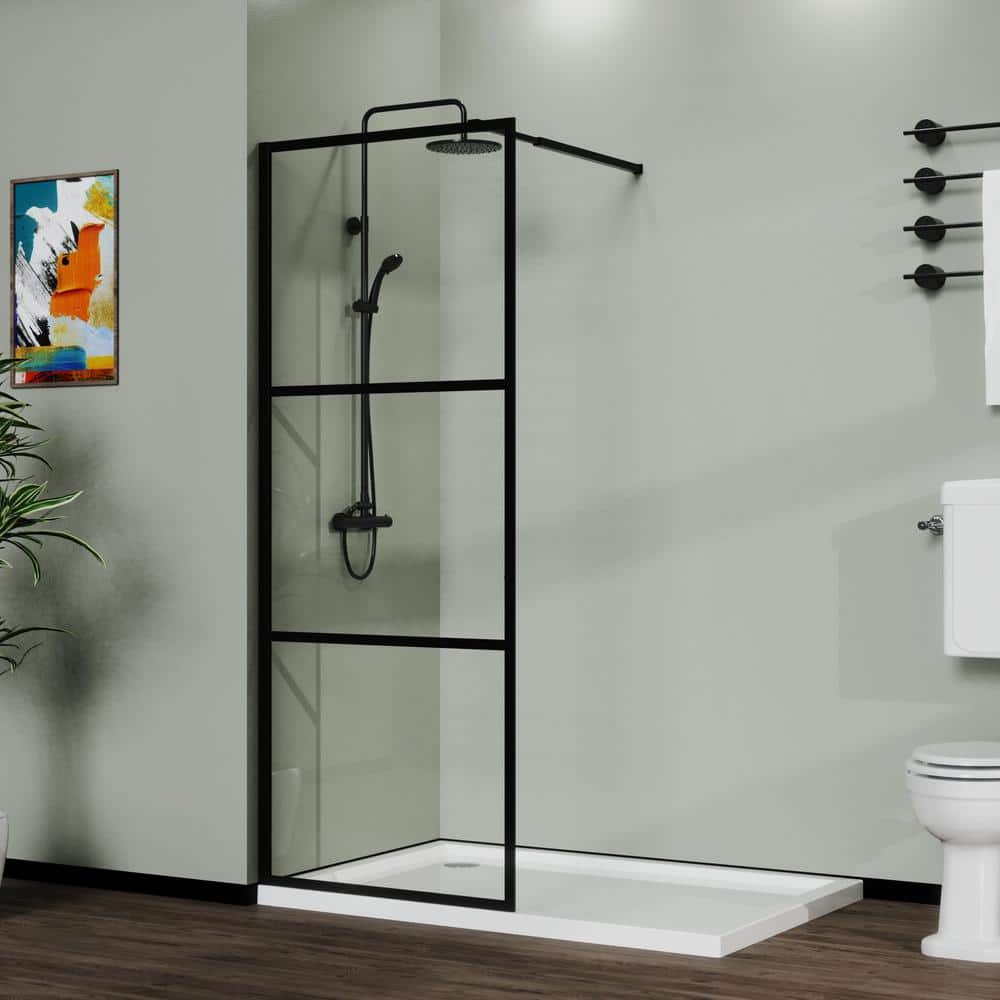 ANGELES HOME 34 in. W x 72 in. H Fixed Framed Walk-in Shower Door in ...