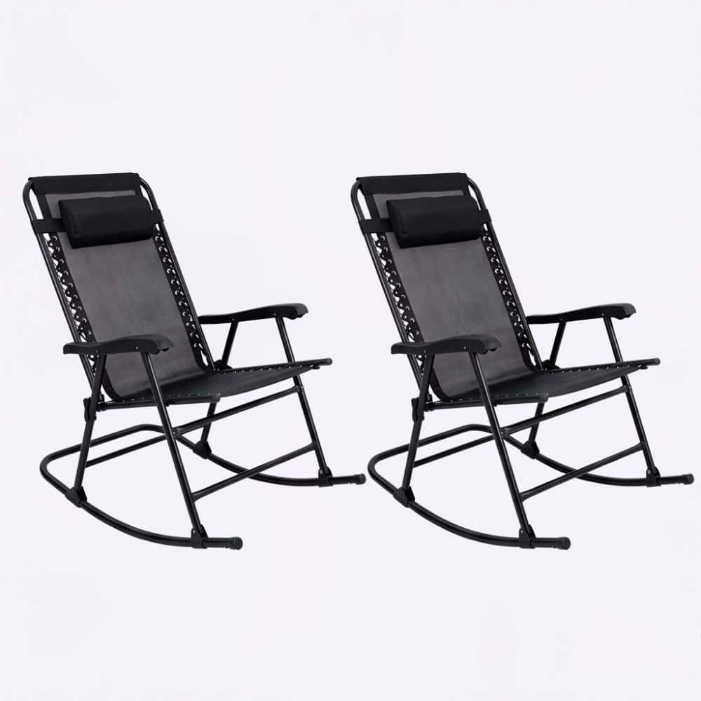 Set of 2 Iron Folding Rocking Chairs,Outdoor Patio Leisure Chairs for ...