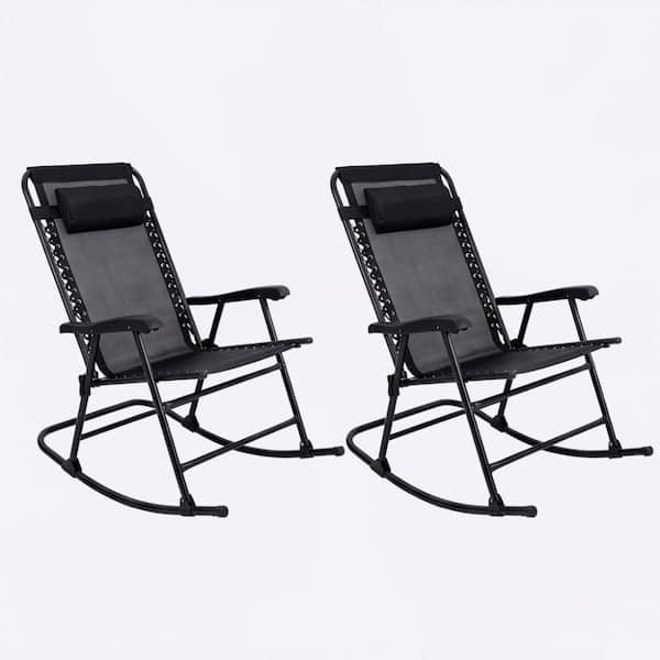 Set of 2 Iron Folding Rocking Chairs,Outdoor Patio Leisure Chairs for ...