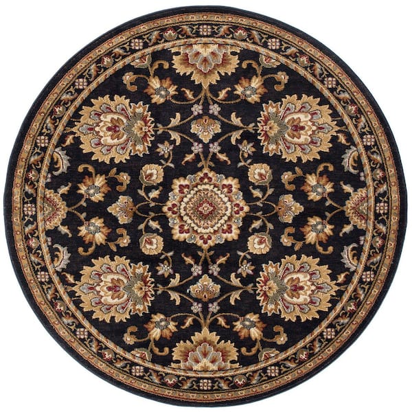 Tayse Rugs Sensation Border Black 6 ft. Round Indoor Area Rug SNS4853 ...