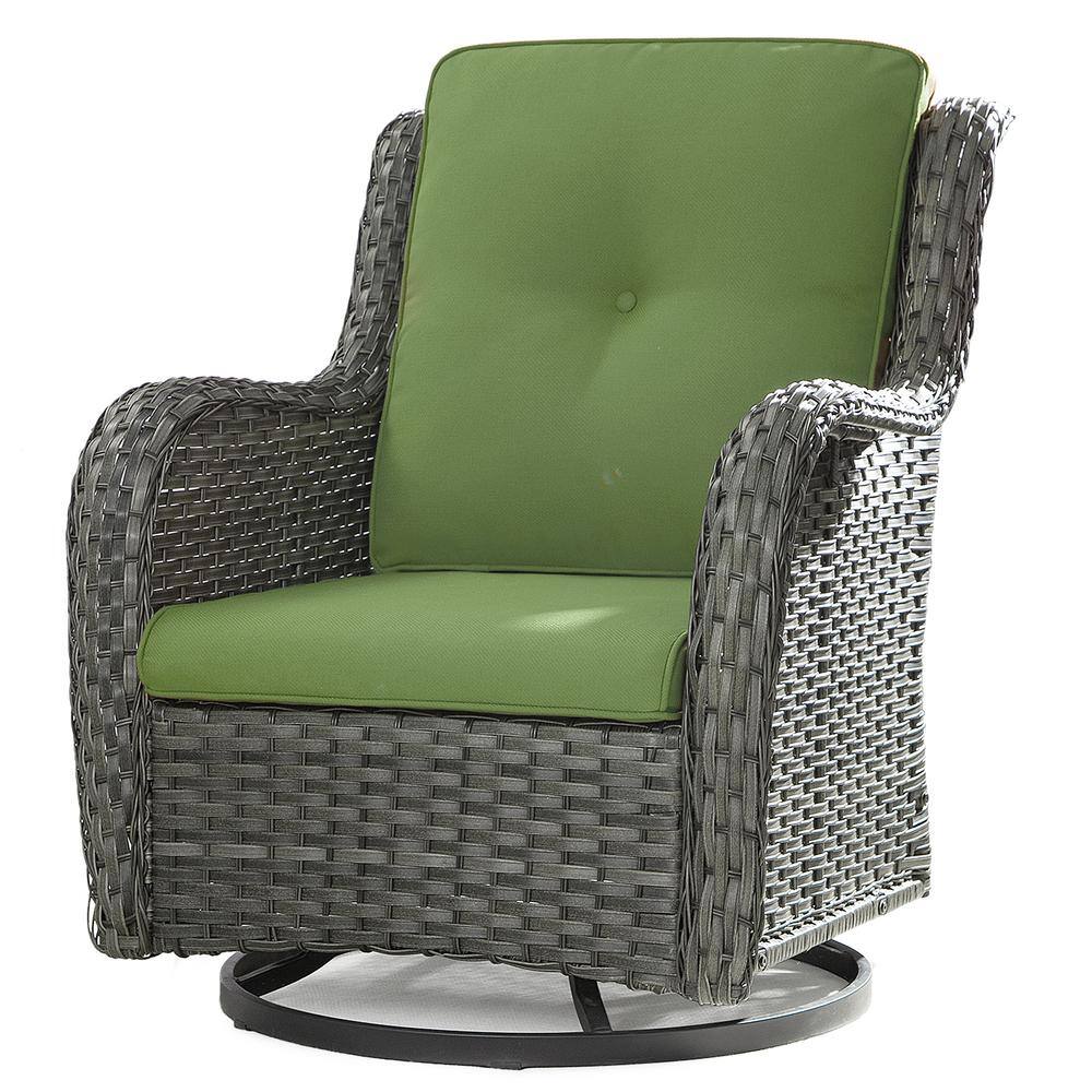 JOYSIDE Wicker Outdoor Rocking Chair Patio Swivel with Green Cushions ...
