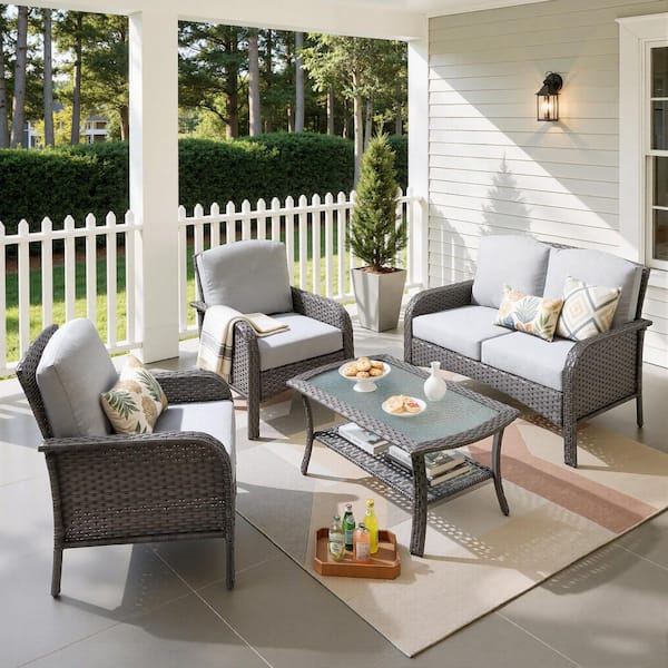 Reviews for weaxty W Hyacinth Gray 4-Piece Wicker Patio Outdoor ...