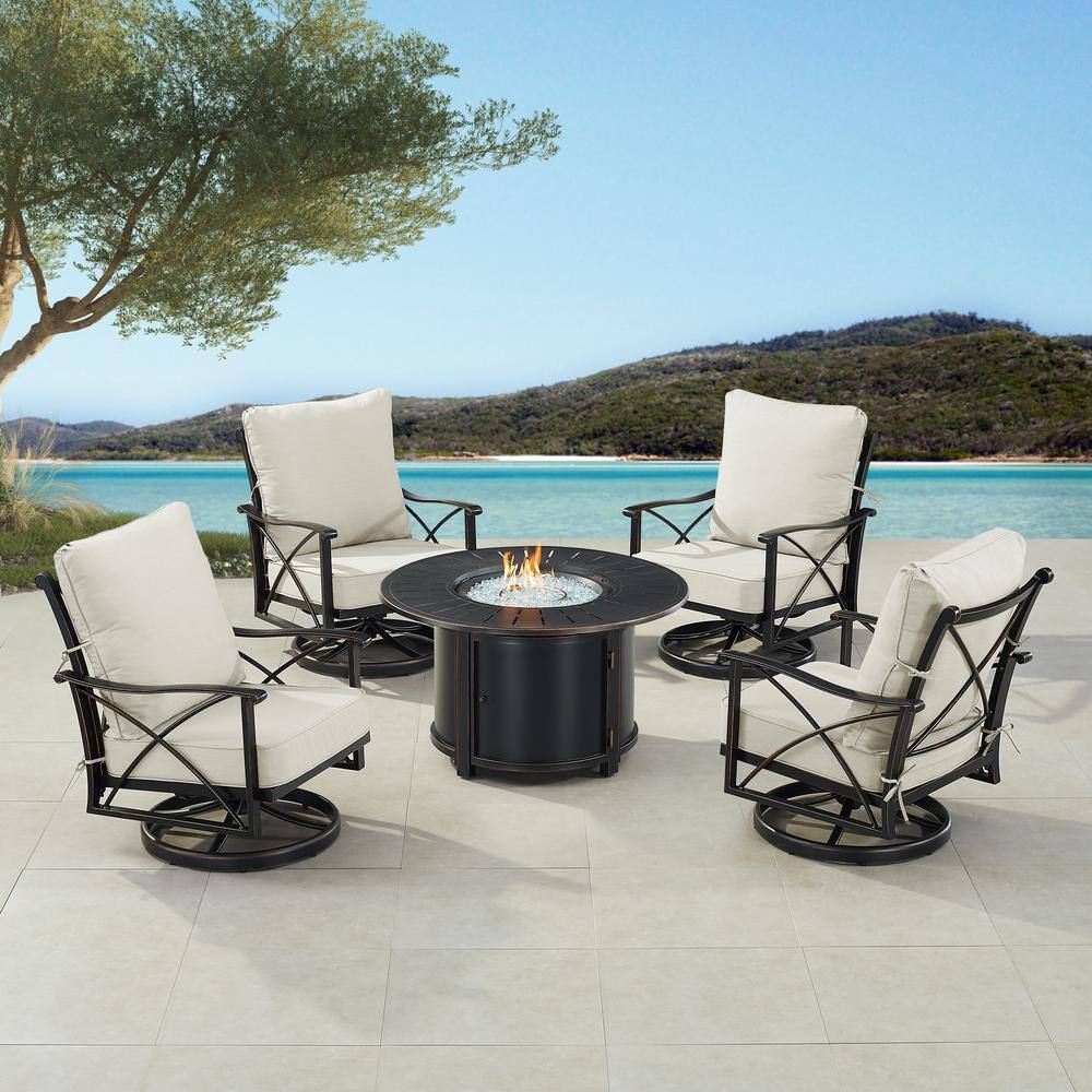 Oakland Living Black Aluminum Fire Table Set with 4-Club Chairs AHRI ...