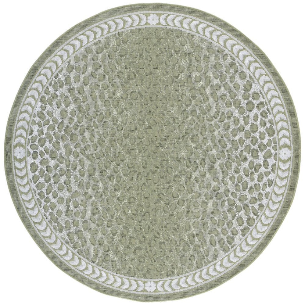 SAFAVIEH Courtyard Light Green/Ivory 7 ft. x 7 ft. Border Cheetah ...