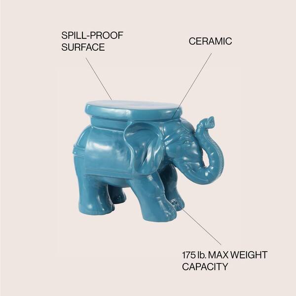 JONATHAN Y White Elephant 14.25 in. Ceramic Garden Stool Blue TBL1007D