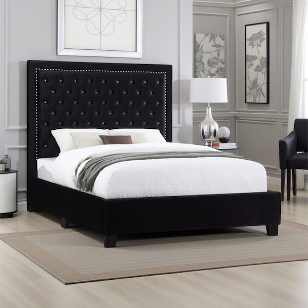 Benjara Ade California Black Wood Frame King Size Platform Bed with ...