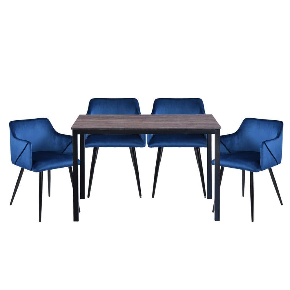 Homy Casa Brandt Aldridge Blue 5 Pieces Rectangle Mdf Walnut Top Dining ...