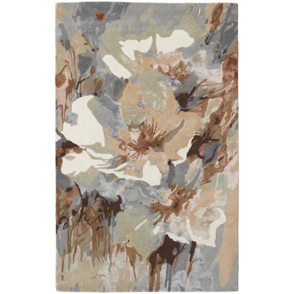 HomeRoots Tan and Gray 2 ft. x 3 ft. Floral Area Rug 2000513400 - The ...