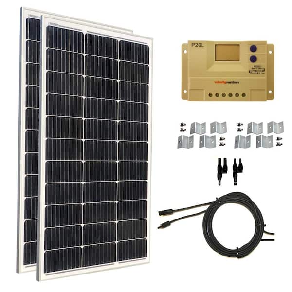 WindyNation 200-Watt Monocrystalline Solar Panel Kit with 20 Amp Solar ...