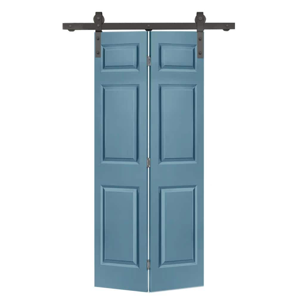 CALHOME 24 in. x 84 in. 6-Panel Dign Blue Painted MDF Hollow Core ...