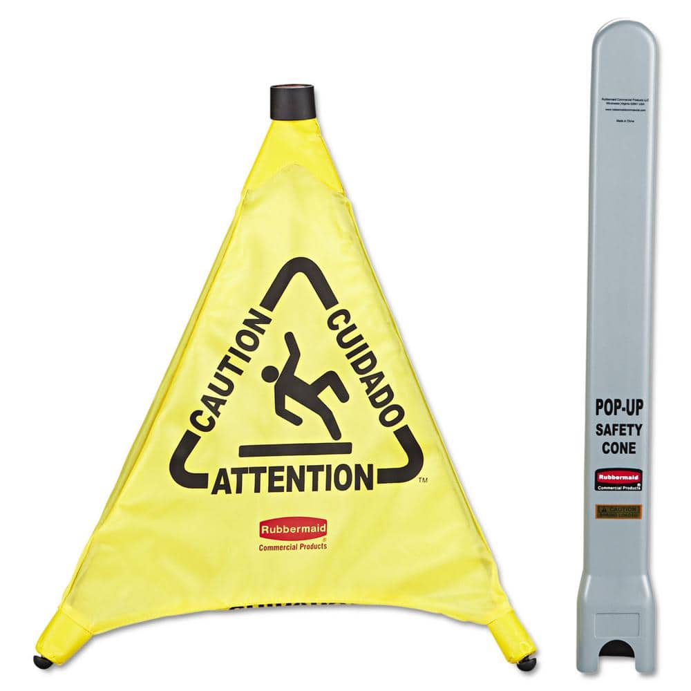 Rubbermaid Commercial Products 20 in. Yellow Multi-Lingual Caution Wet ...