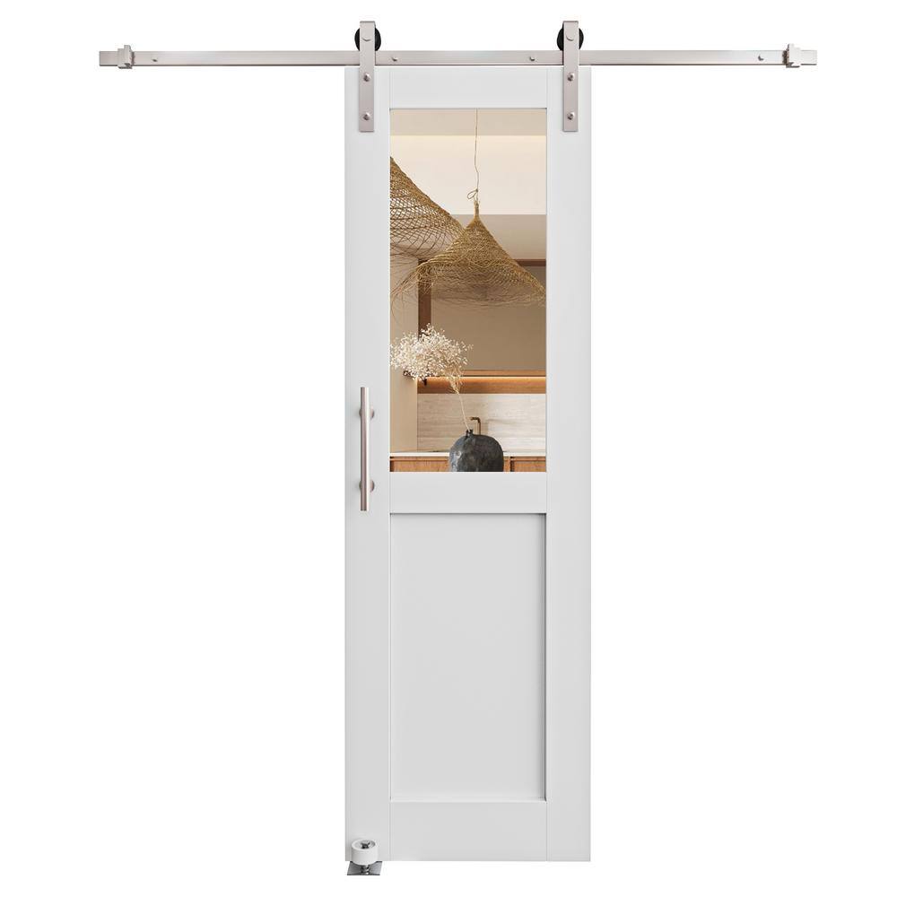 ARK DESIGN 24 in. x 80 in. 1/2 Lite Mirrored Glass White Primed MDF ...
