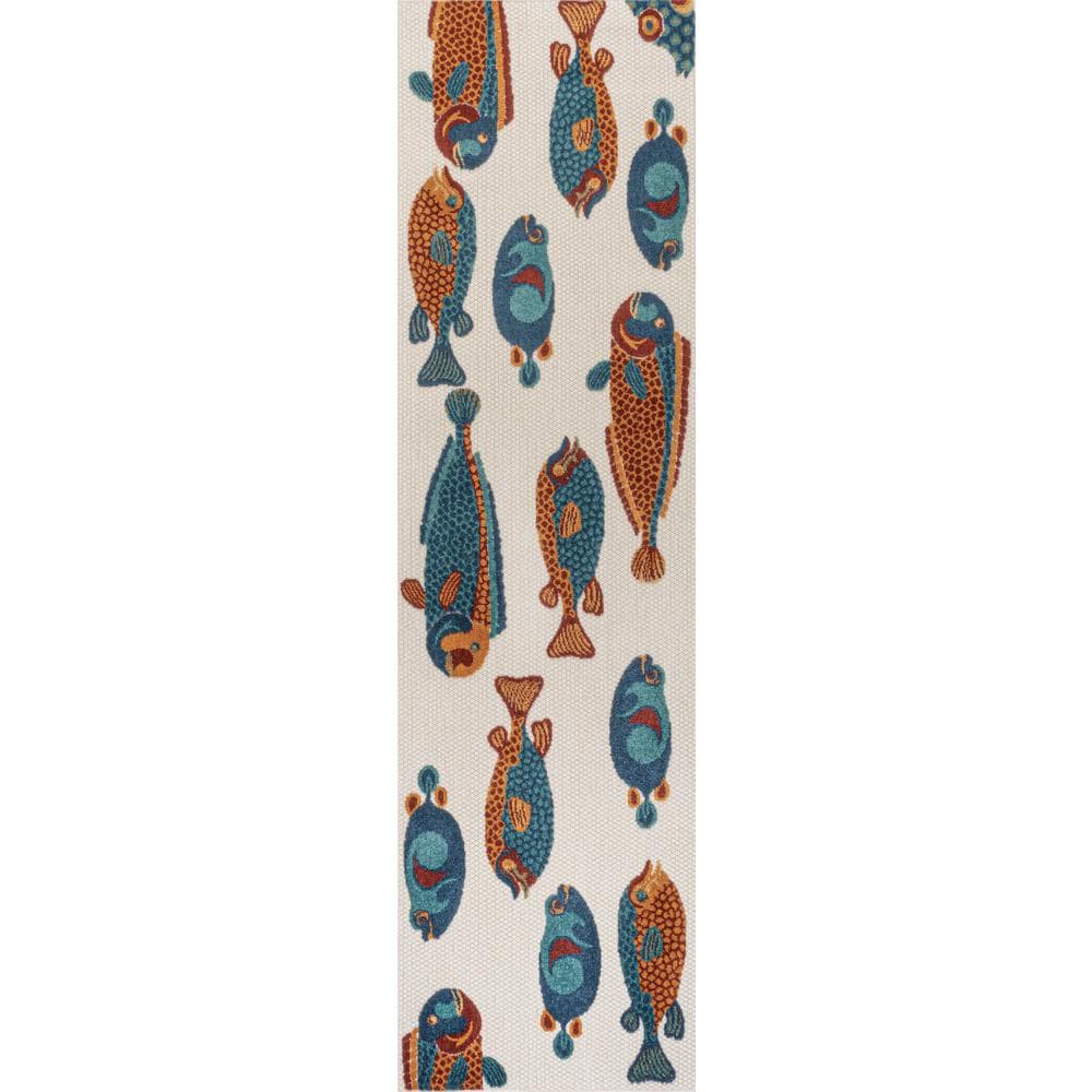 JONATHAN Y Algarve Modern Fish High-Low Navy/Orange/Cream 2 ft. x 8 ft ...