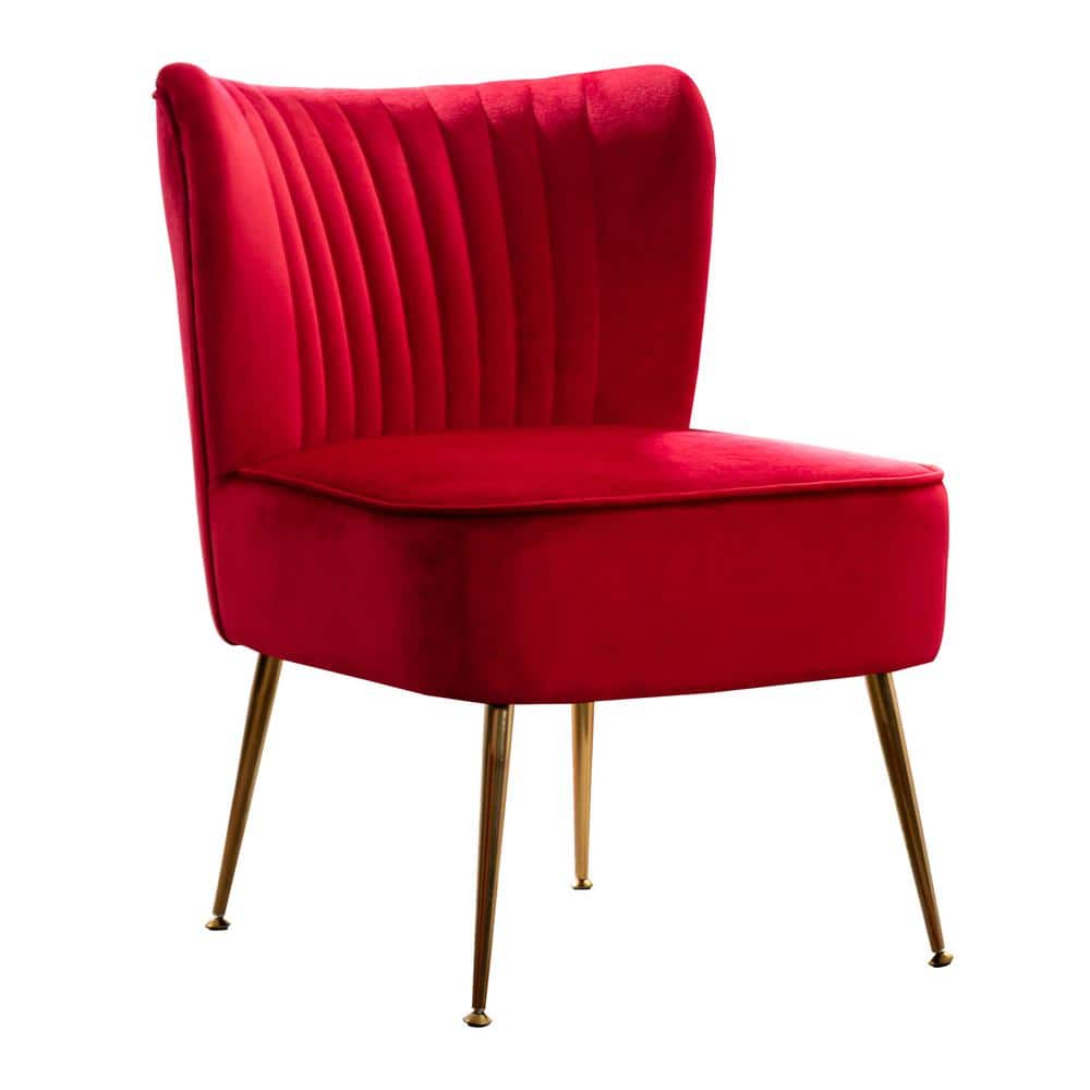 WESTINFURNITURE Trinity 22 in. Red Velvet Channel Tufted Accent Side ...