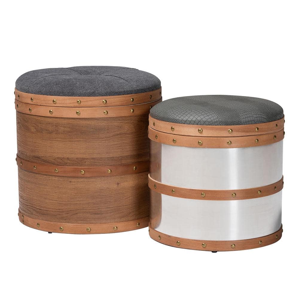 Baxton Studio Caleb Brown and Mirrored Storage Ottoman Set 165-10699-HD ...