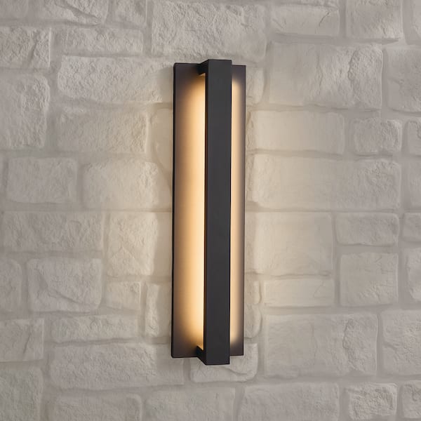 Hampton Bay Archer 24 in. Black Integrated LED Outdoor Wall Sconce ...