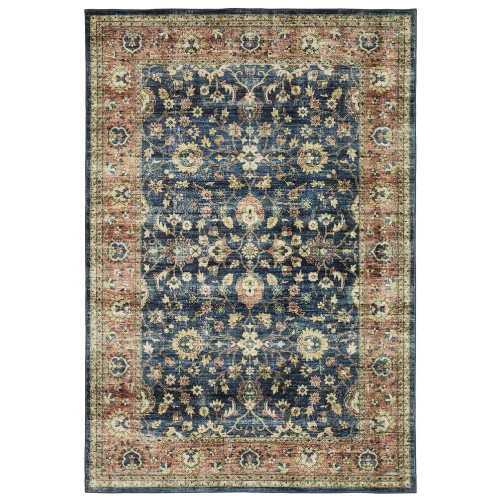 AVERLEY HOME Summit Blue/Rust 4 ft. x 6 ft. Traditional Oriental Border ...