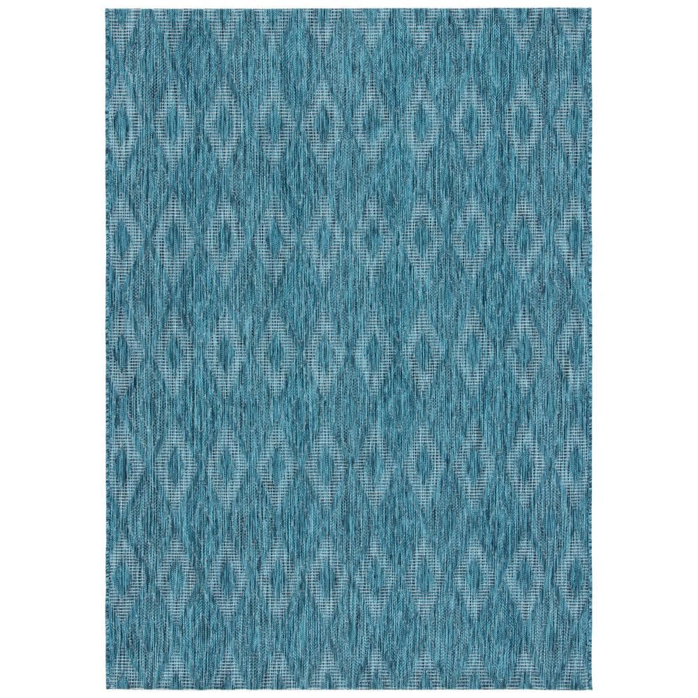 SAFAVIEH Courtyard Turquoise/Blue 7 ft. x 10 ft. Solid Diamond Indoor ...