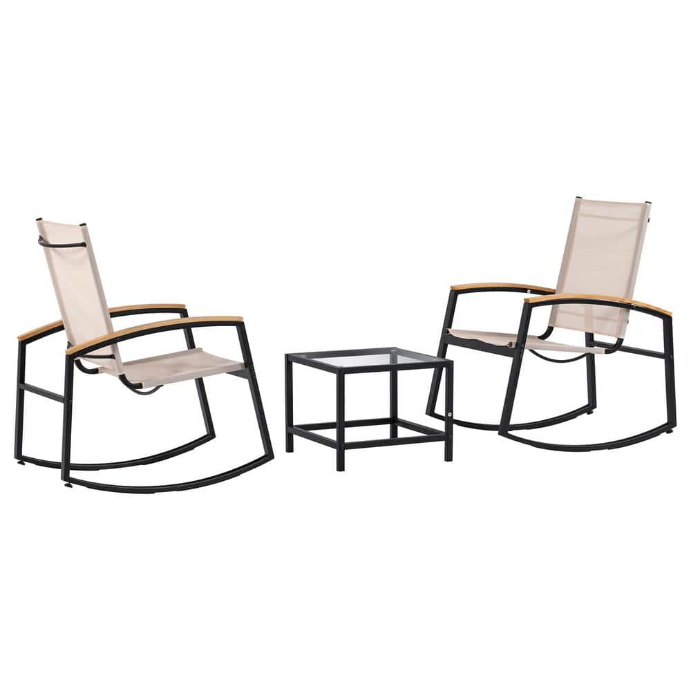 Tunearary 3-Piece Steel Metal Patio Conversation Outdoor Rocking Chair ...