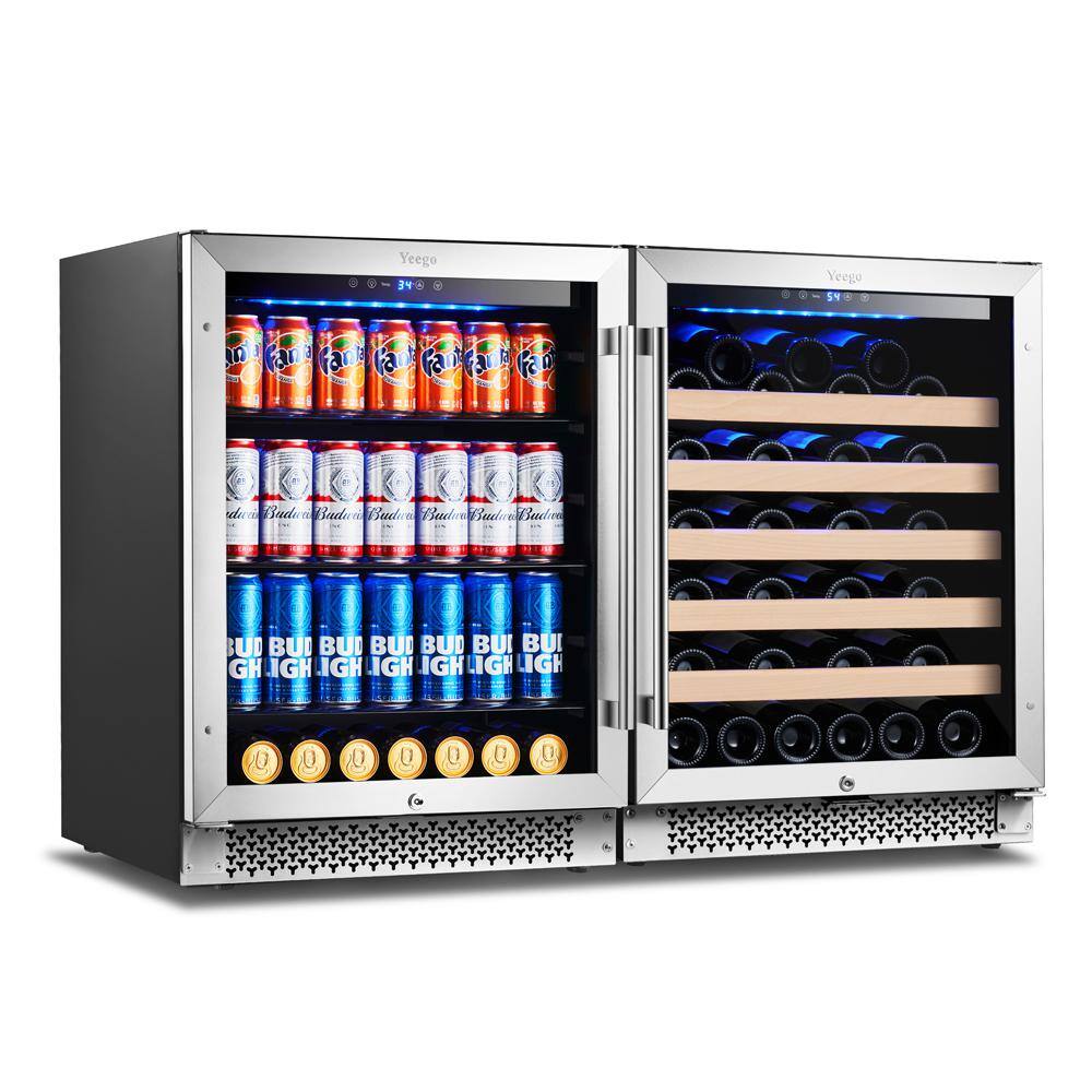 Yeego 48 in. Dual Zone 52-Wine Bottles 140-Cans Beverage and Wine ...