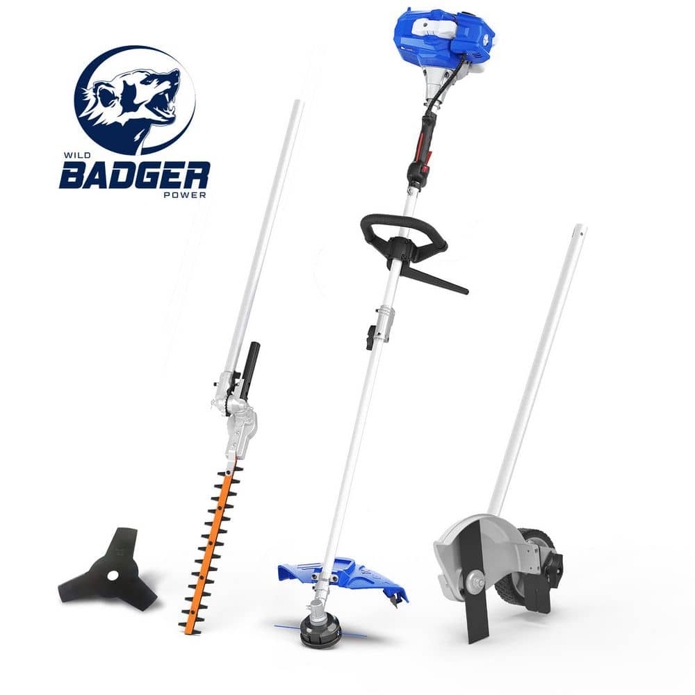 WILD BADGER POWER 26cc 2-Cycle Gas Engine Multi-Tool with String Trimmer/Edger, Hedge Trimmer ...