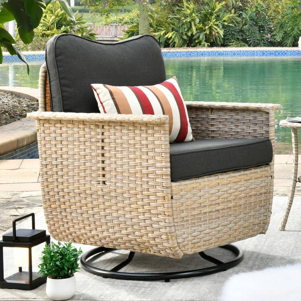 XIZZI Paradise Cove Biege Wicker Outdoor Rocking Chair with Black ...