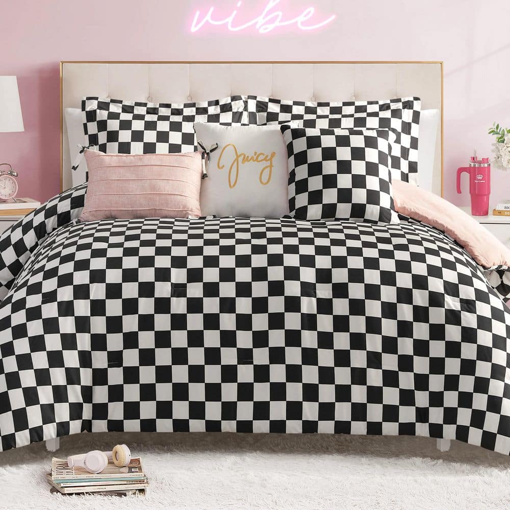 JUICY COUTURE Checkerboard 6-Piece Black/White Geometric Microfiber ...