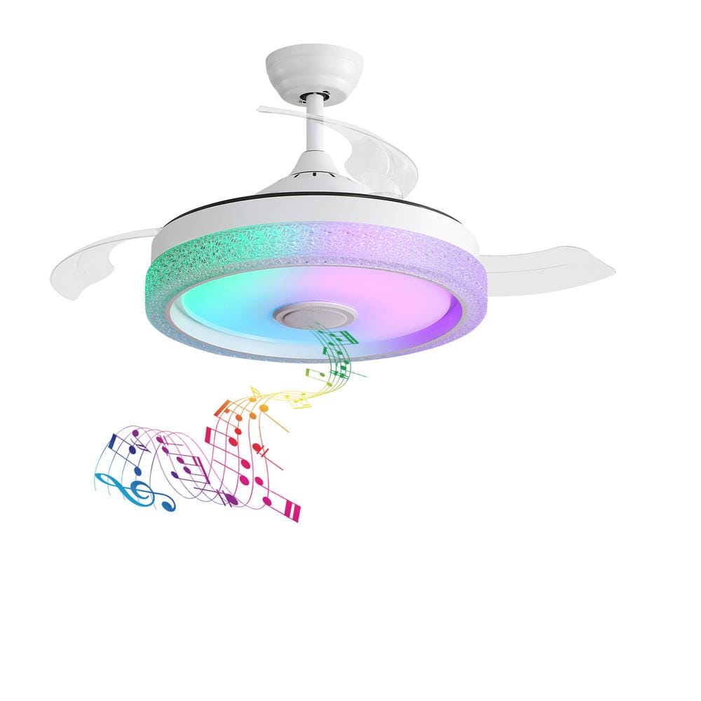 42 in. Smart Indoor White Low Profile Invisible Ceiling Fan with LED ...
