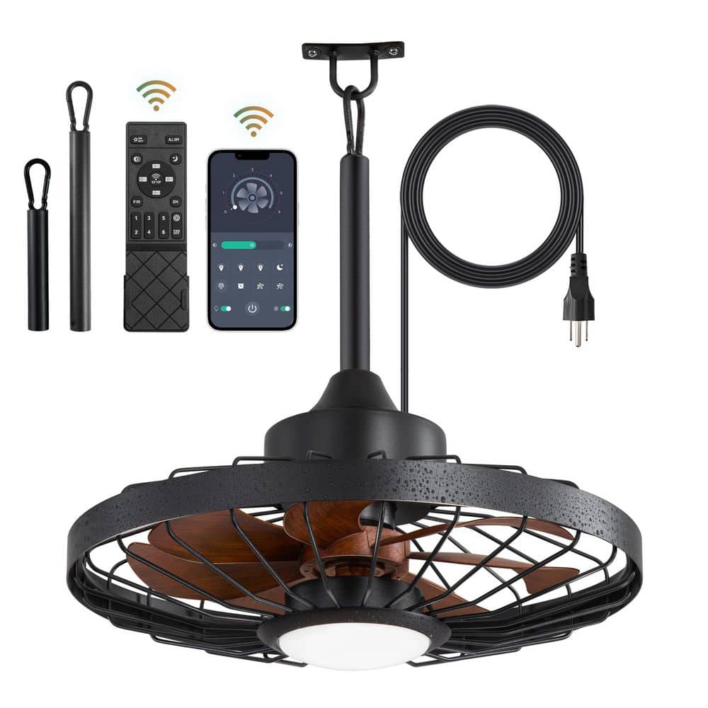 HINNIXY 20 in. Outdoor Black Ceiling Fan with lights, IP65 Waterproof ...