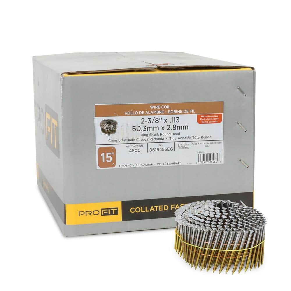 PRO-FIT 2-3/8 in. x 0.113-Gauge 15° Electro Galvanized Ring Shank Wire ...