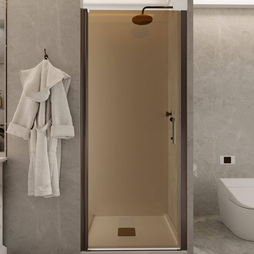 ES-DIY 32 to 33-3/8 in. W x 72 in. H Pivot Frameless Shower Door in Bronze with 1/4 in. (6 mm ...