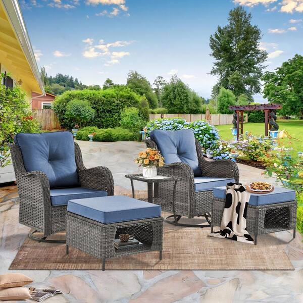 DWIOM Gray 5-Piece Wicker Patio Conversation Set Swivel Rocking Chairs ...