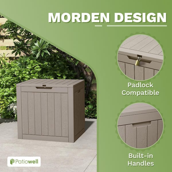 Patiowell 32 gal. Wood Grain Deck Box with Seat Outdoor Lockable Storage Box for Patio Furniture in Light Brown 2 Pack