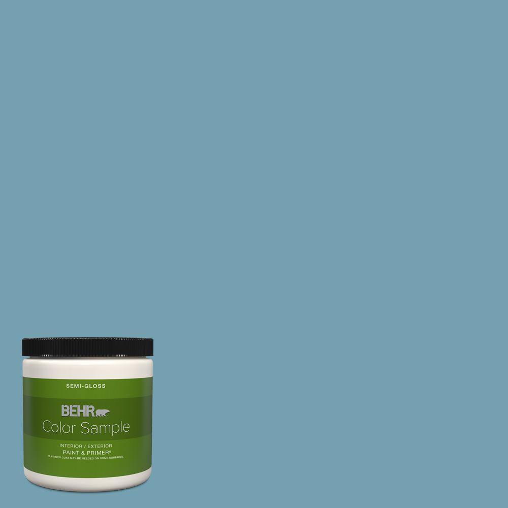 BEHR PREMIUM PLUS 8 oz. #S480-4 Saga Blue Semi-Gloss Interior/Exterior ...