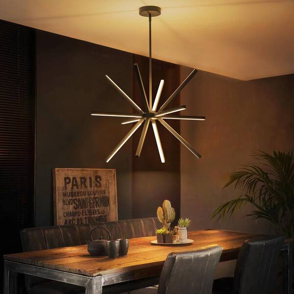 RRTYO Edvard 48-Watt 12-Light Modern Black Linear Sputnik Integrated ...