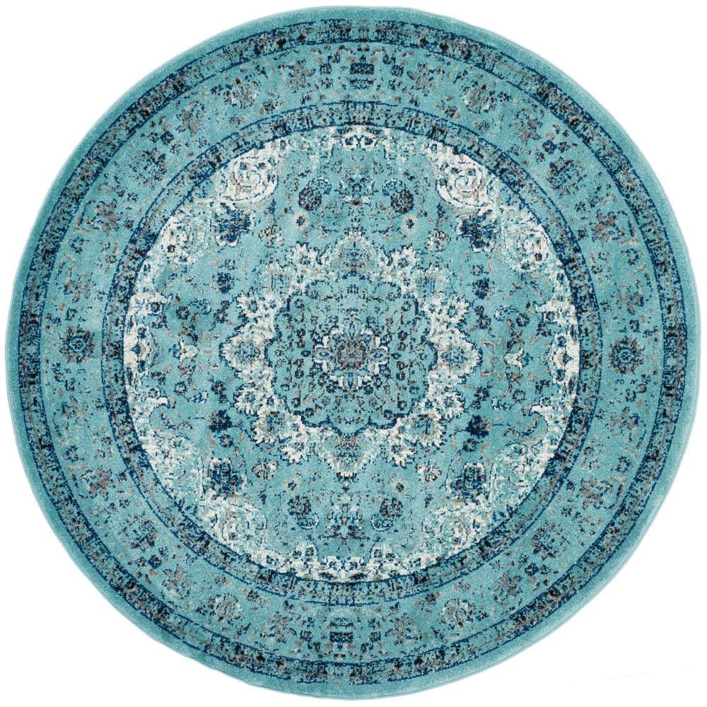 SAFAVIEH Evoke 9 ft. x 9 ft. Light Blue Round Border Area Rug EVK220E ...