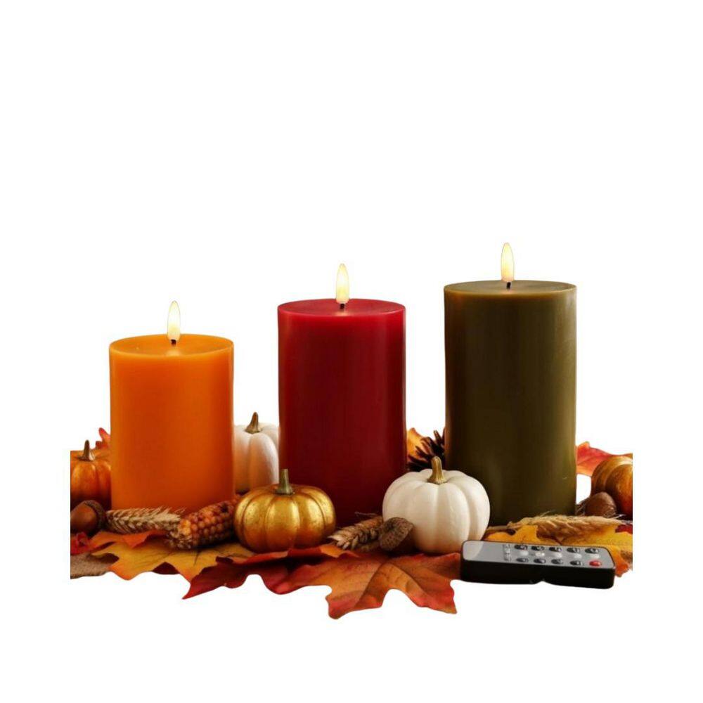 Flameless LED Flickering Remote Timer Real Wax Pillar Candle 3-Pack ...