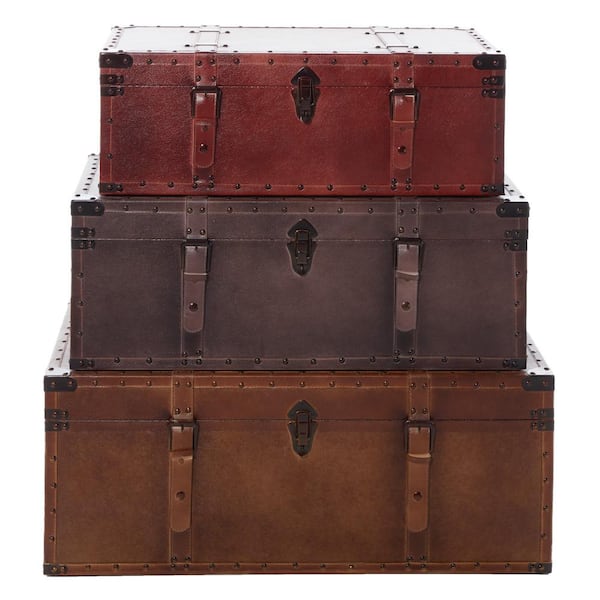 Litton Lane Brown Wood Rustic Trunk (Set of 3) 56670 - The Home Depot