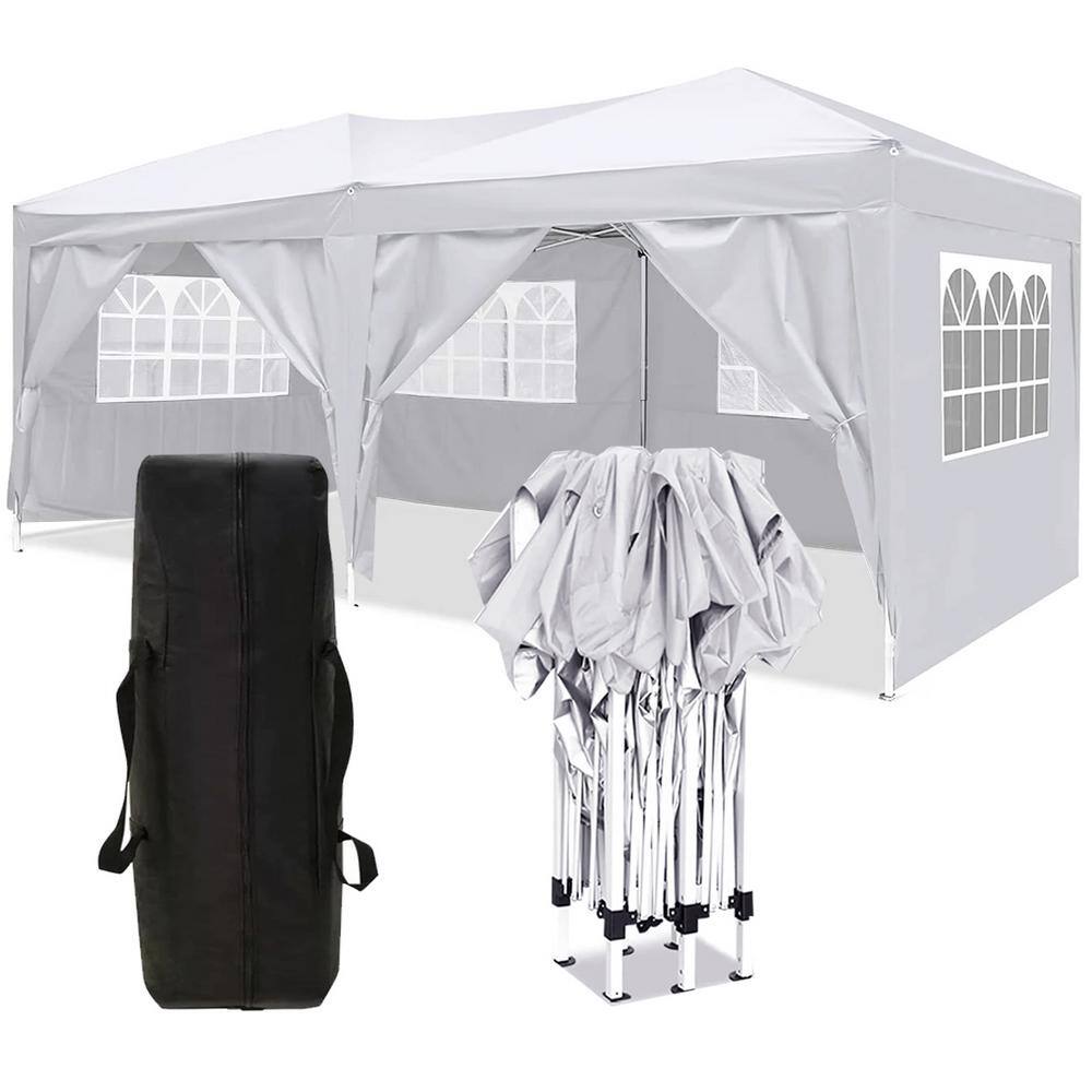 Tenleaf 10 ft. x 20 ft. White Pop Up Canopy Portable Tent with 6 ...