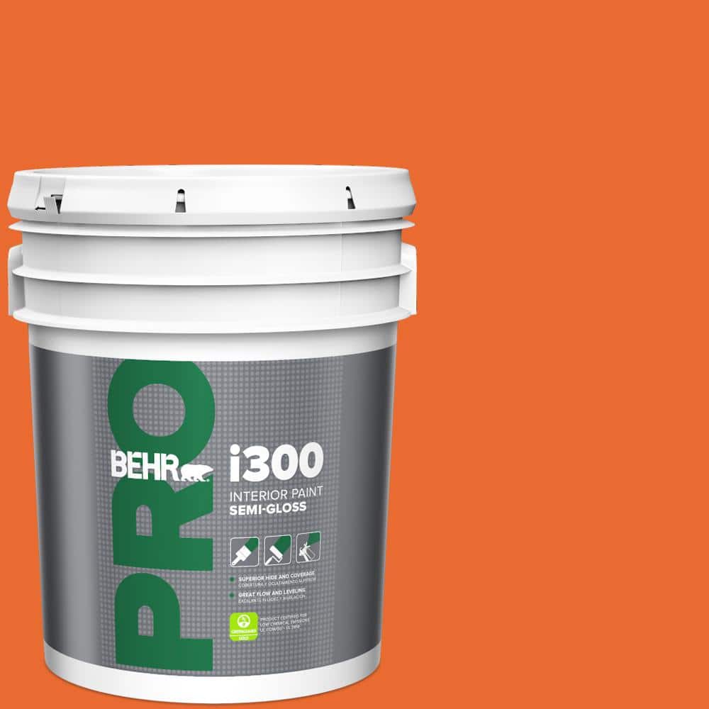 BEHR PRO 5 gal. #220B-7 Electric Orange Semi-Gloss Interior Paint ...