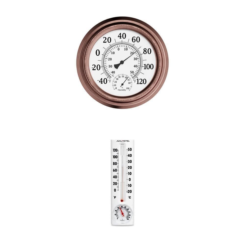 8 in. Indoor/Outdoor Copper Thermometer and Hygrometer Gauge with ...