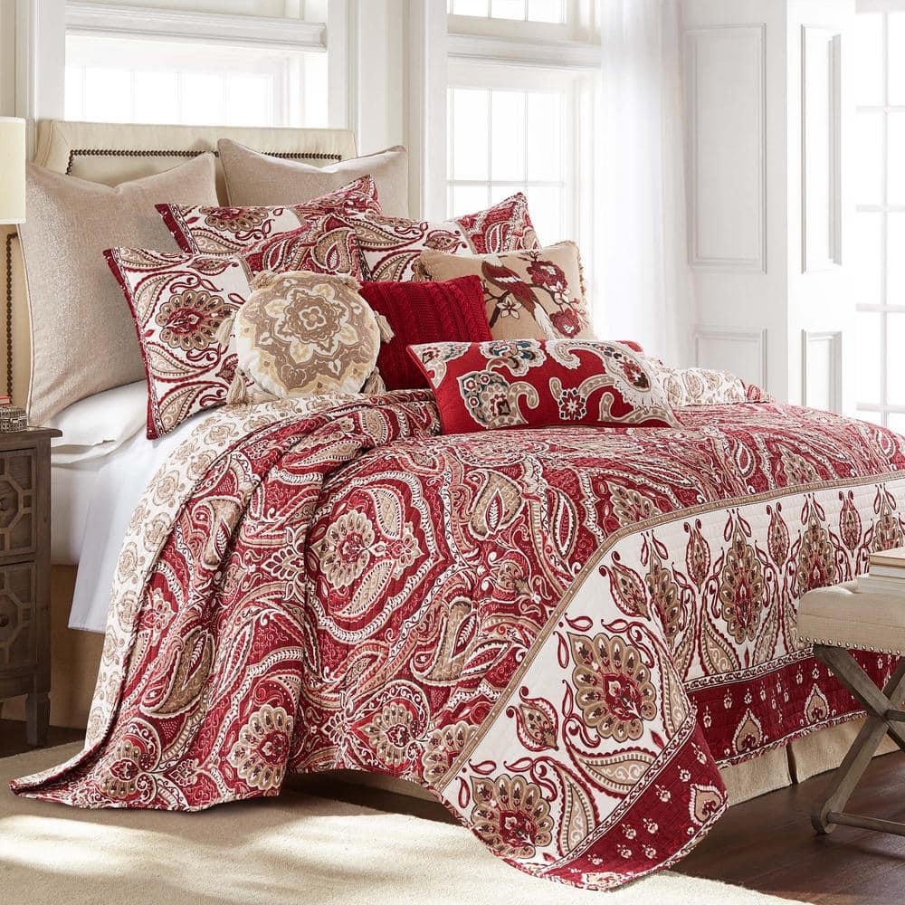 LEVTEX HOME Astrid Red, Taupe, White Medallion, Paisley Cotton Full ...