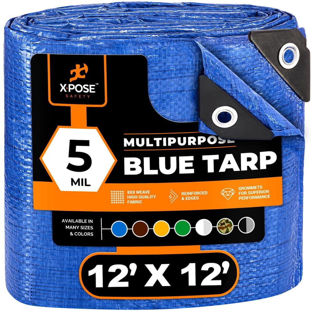 XPOSE SAFETY 5 mil 12 ft. W x 12 ft. L Better Blue General Purpose Tarp ...