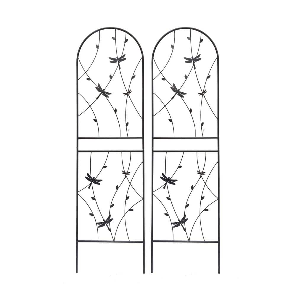 2-Piece 71 in. H Black Metal Rustproof Garden Trellis for Climbing ...