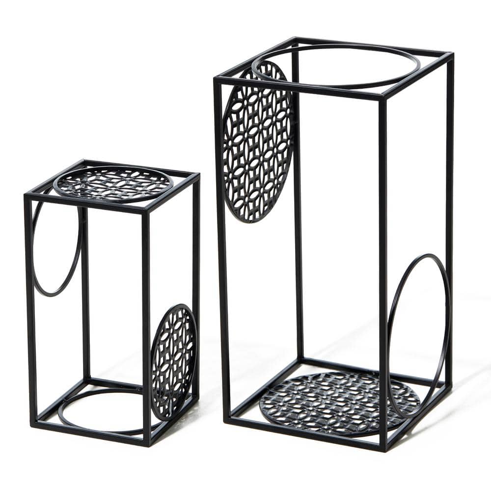 Glitzhome 17 in. H Black Iron Wire Rectangular Nesting Planter Stand ...