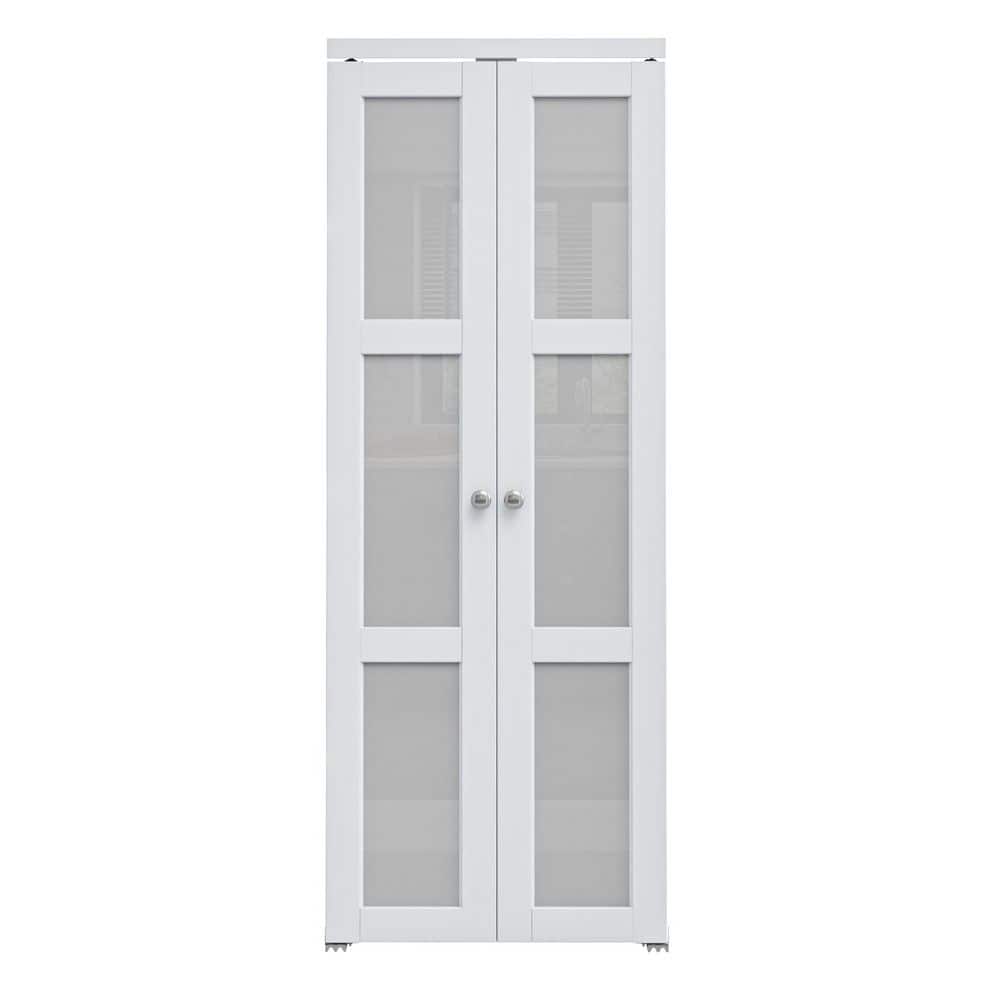 ARK DESIGN 30 in. x 96 in. 3-Lite Tempered Frosted Glass Solid Core ...