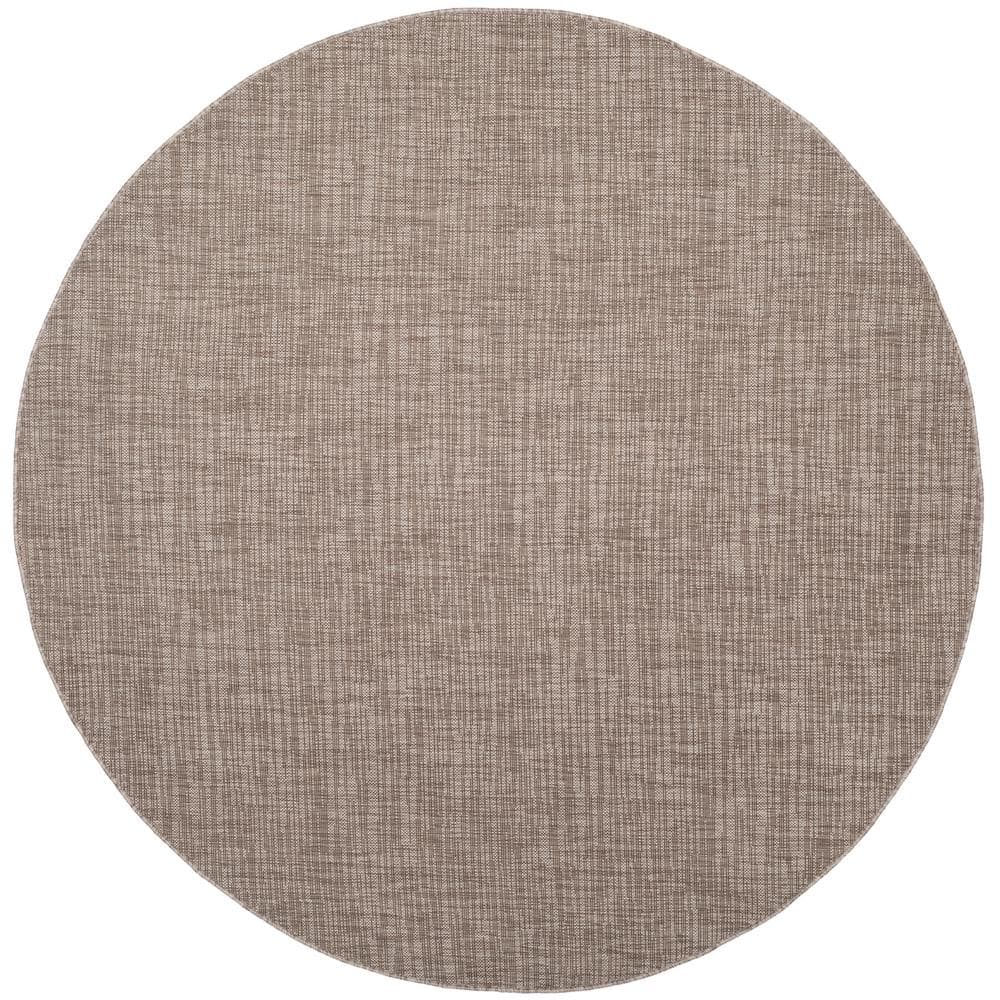 SAFAVIEH Courtyard Light Brown 7 ft. x 7 ft. Round Solid Indoor/Outdoor ...