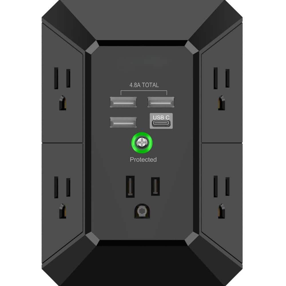 Aoibox Outlet Extender with 4 USB Charging Ports (4.8A Total) 3-Sided ...