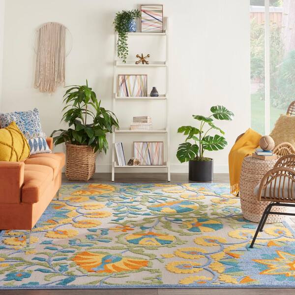 Nourison Aloha Multicolor 7 ft. x 10 ft. Floral Contemporary Indoor Outdoor Patio Area Rug 828323 The Home Depot